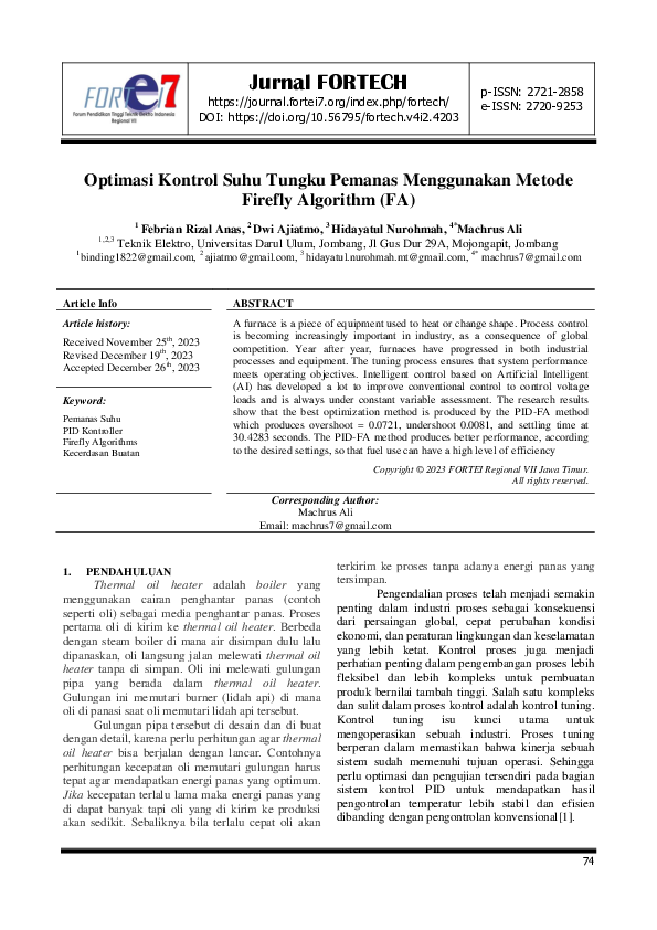 (PDF) Optimasi Kontrol Suhu Tungku Pemanas Menggunakan Metode Firefly Algorithm (FA)