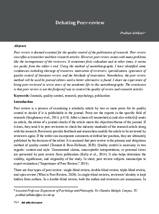 (PDF) Debating Peer Review