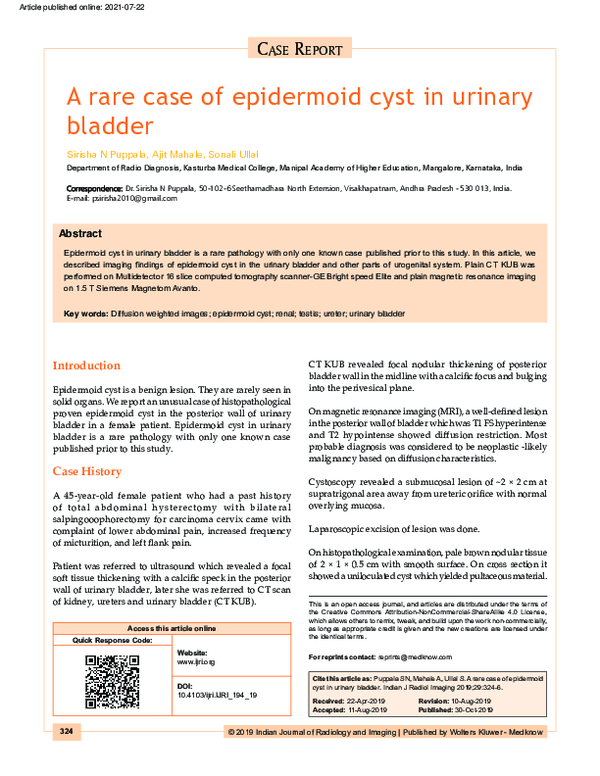 (PDF) A rare case of epidermoid cyst in urinary bladder