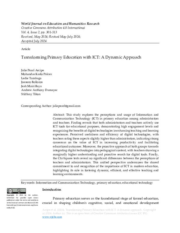 (PDF) Transforming Primary Education with ICT: A Dynamic Approach