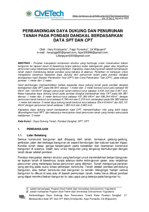 (PDF) Perbandingan Daya Dukung Dan Penurunan Tanah Pada Pondasi Dangkal ...