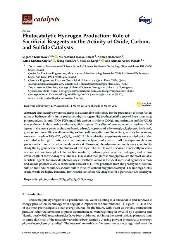(PDF) Photocatalytic Hydrogen Production: Role of Sacrificial Reagents ...