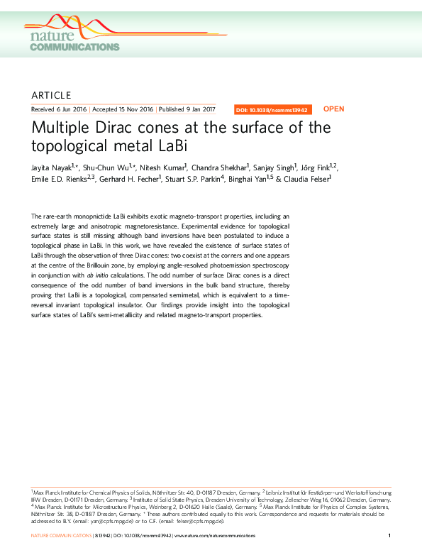 (PDF) Multiple Dirac cones at the surface of the topological metal LaBi