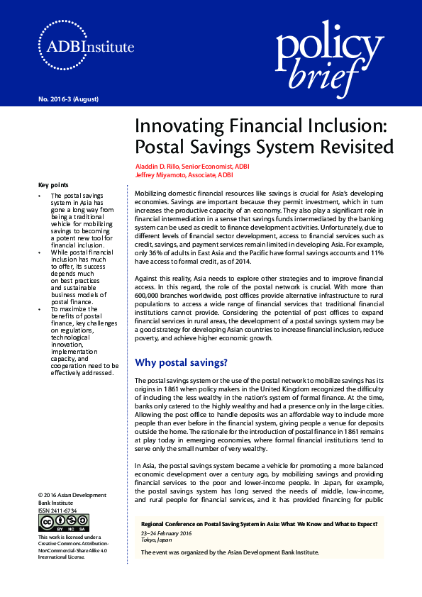 (PDF) Innovating Financial Inclusion: Postal Savings System Revisited