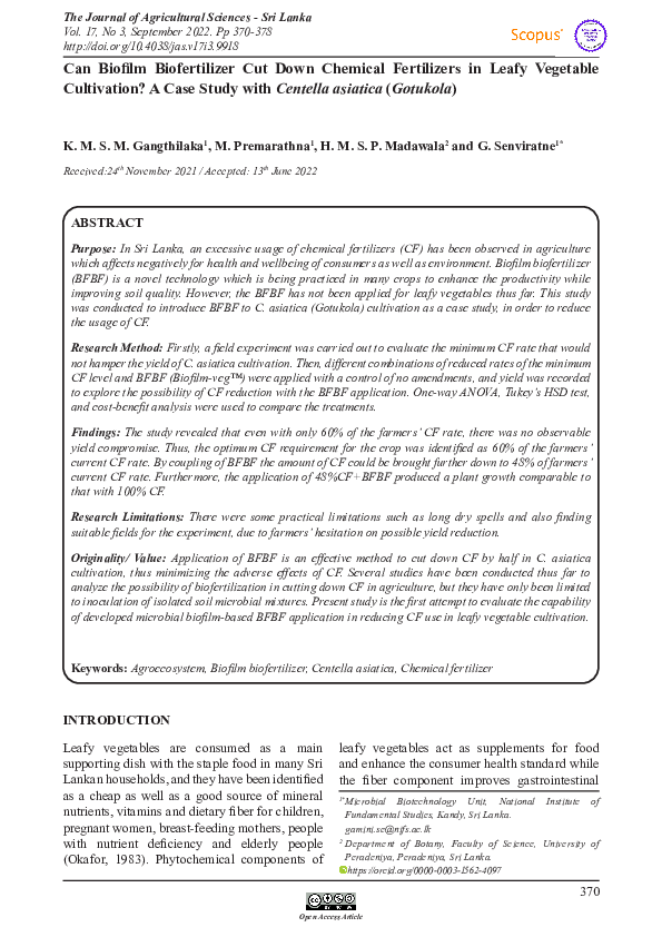 (PDF) Can Biofilm biofertilizer cut down chemical fertilizers in leafy ...