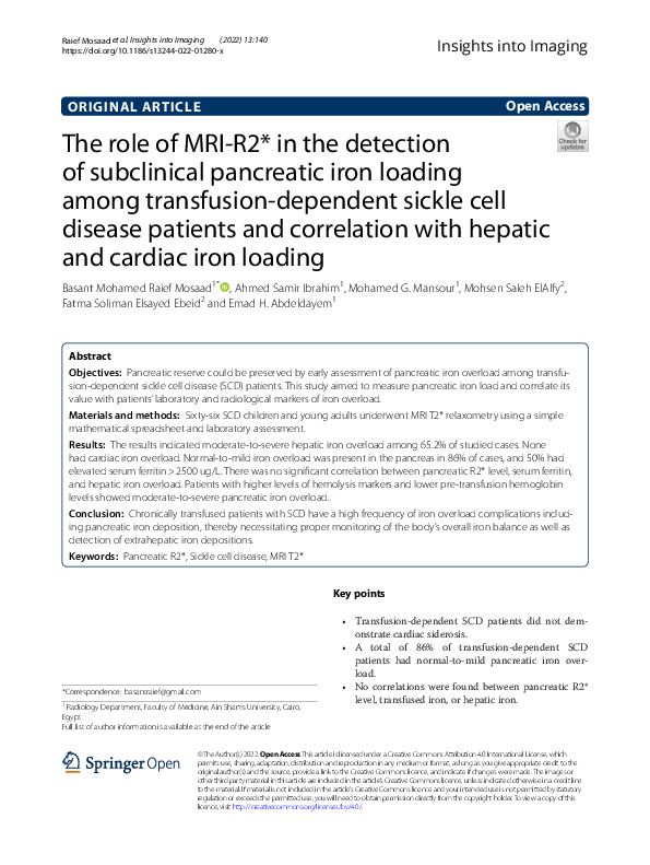 (PDF) The role of MRI-R2* in the detection of subclinical pancreatic ...
