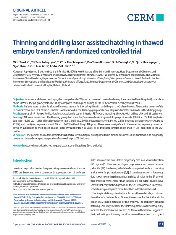 (PDF) Thinning and drilling laser-assisted hatching in thawed embryo ...