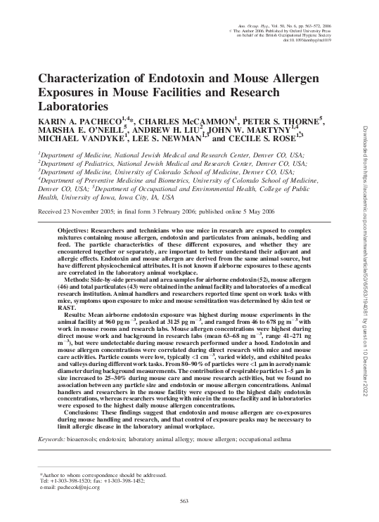 (PDF) Characterization of Endotoxin and Mouse Allergen Exposures in ...