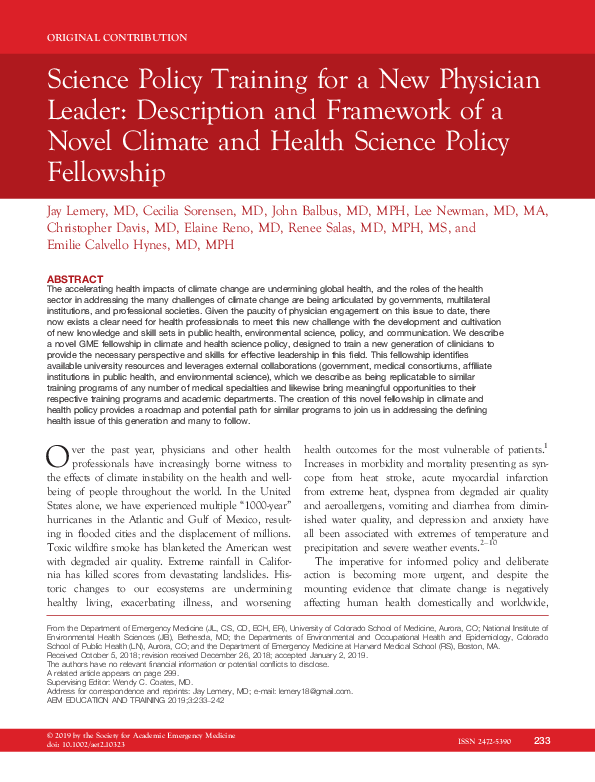 (PDF) Science Policy Training for a New Physician Leader: Description ...
