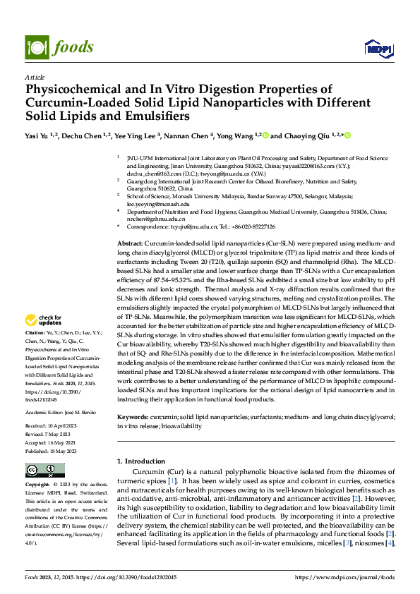 (PDF) Physicochemical and In Vitro Digestion Properties of Curcumin-Loaded Solid Lipid ...