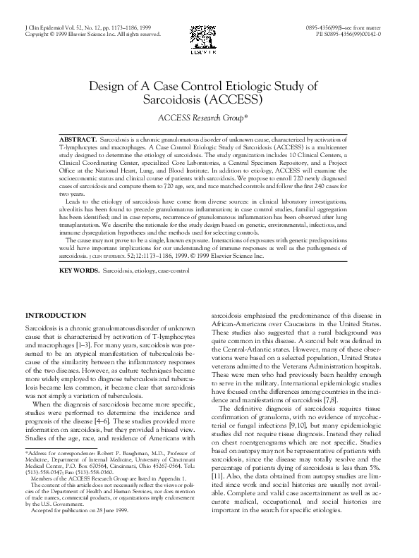 (PDF) Design of A Case Control Etiologic Study of Sarcoidosis (ACCESS)