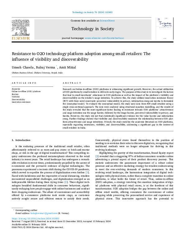 (PDF) Resistance to O2O technology platform adoption among small ...