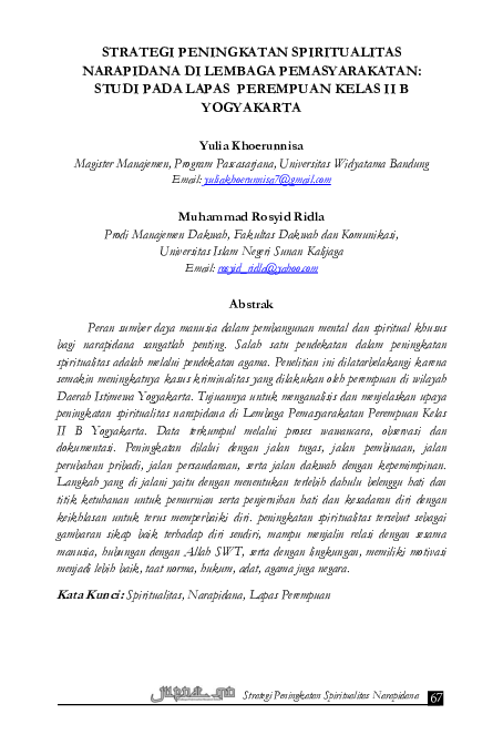 (PDF) Strategi Peningkatan Spiritualitas Narapidana DI Lembaga Pemasyarakatan: Studi Pada Lapas ...