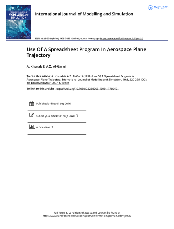 (PDF) Use Of A Spreadsheet Program In Aerospace Plane Trajectory