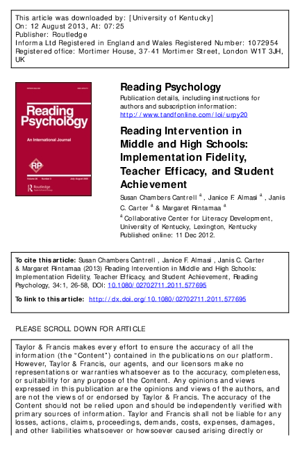 (PDF) Reading Intervention in Middle and High Schools: Implementation ...