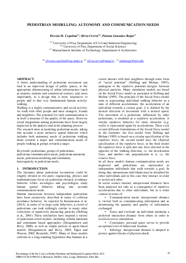 (PDF) Pedestrian modelling: autonomy and communication needs