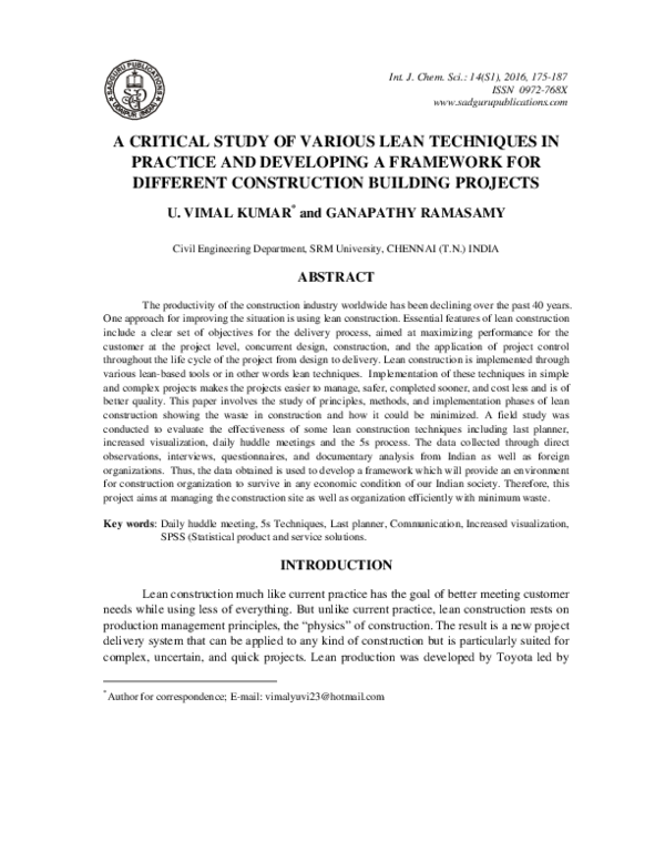 (PDF) A Critical Study of Various Lean Techniques in Practice and ...
