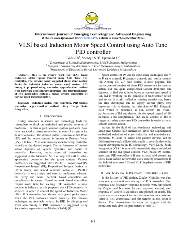(PDF) VLSI based Induction Motor Speed Control using Auto Tune PID controller