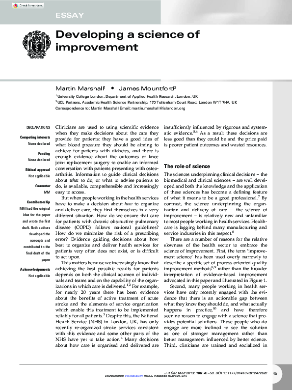 (PDF) Developing a science of improvement