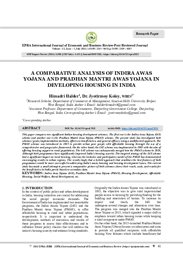 (PDF) A COMPARATIVE ANALYSIS OF INDIRA AWAS YOJANA AND PRADHAN MANTRI ...