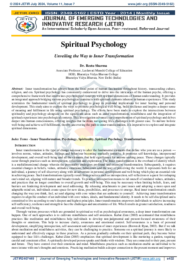 (PDF) Spiritual Psychology :Unveiling the Way to Inner Transformation