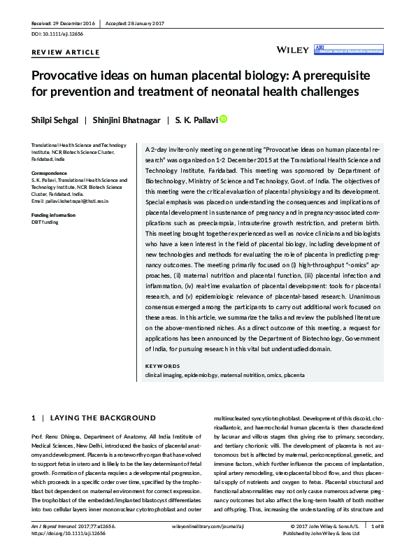 (PDF) Provocative ideas on human placental biology: A prerequisite for ...