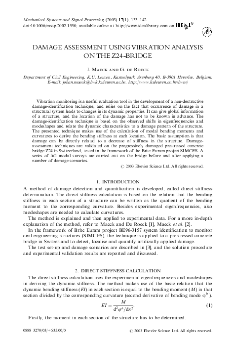 (PDF) Damage Assessment Using Vibration Analysis on the Z24-BRIDGE