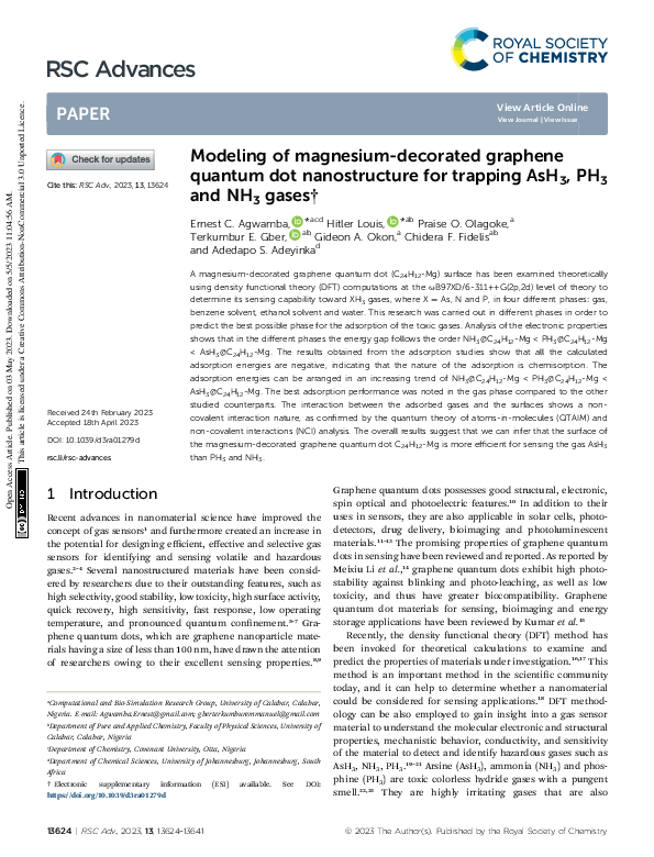 (PDF) Modeling of magnesium-decorated graphene quantum dot nanostructure for trapping AsH3, PH3 ...