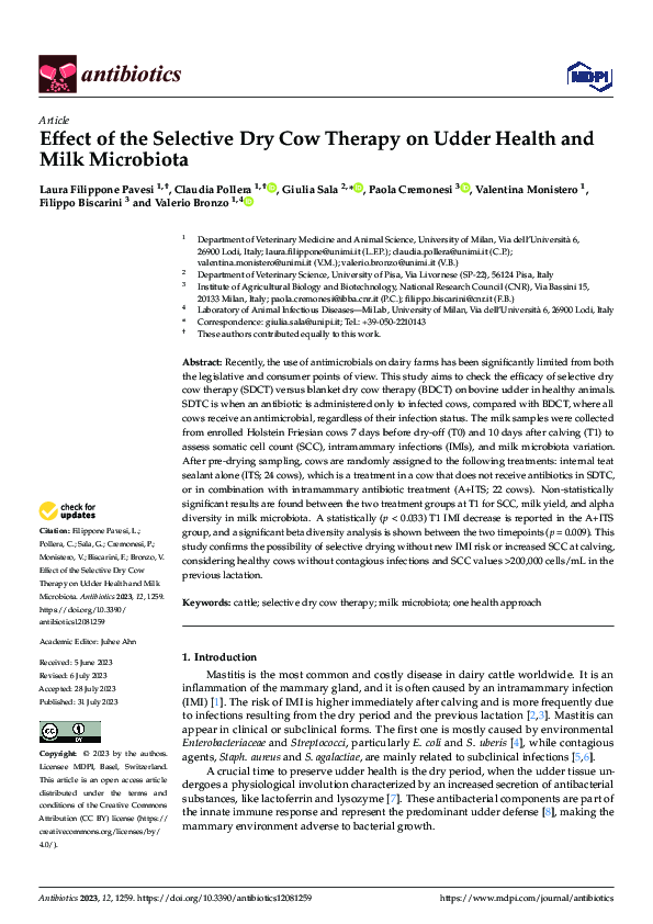 (PDF) Effect of the Selective Dry Cow Therapy on Udder Health and Milk ...