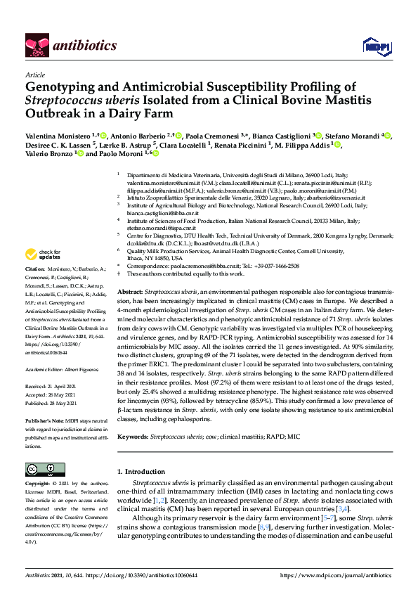 (PDF) Genotyping and Antimicrobial Susceptibility Profiling of ...