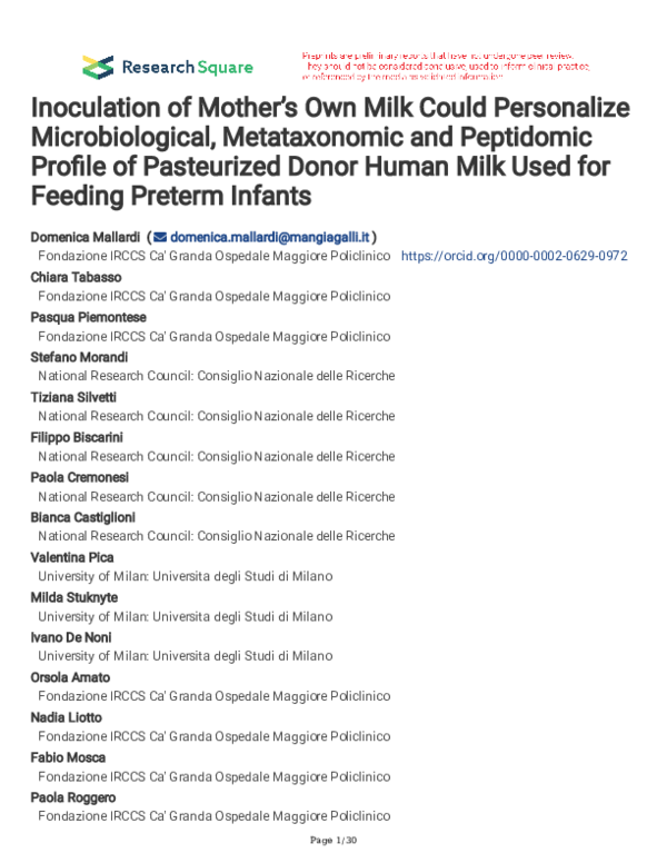 (PDF) Inoculation of Mother’s Own Milk Could Personalize ...
