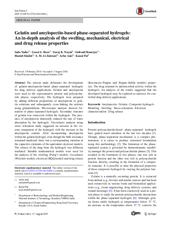 (PDF) Gelatin and amylopectin-based phase-separated hydrogels: An in-depth analysis of the ...