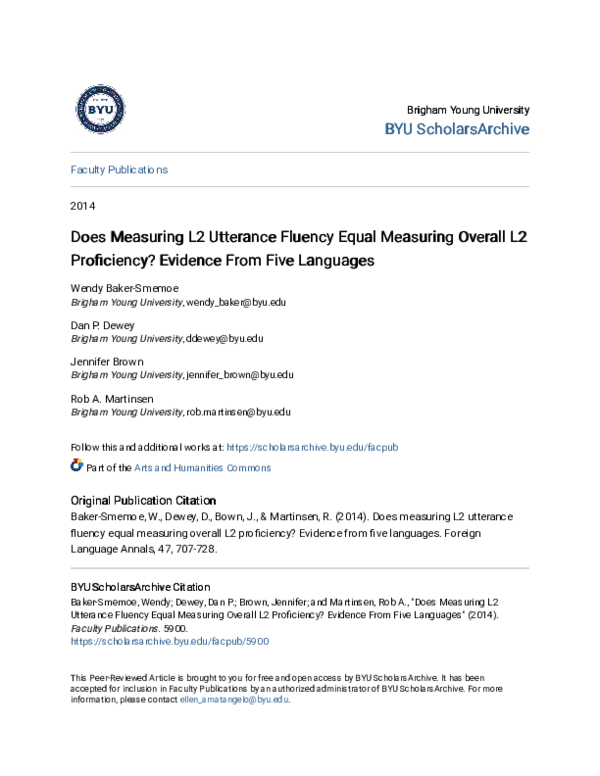 (PDF) Does Measuring L2 Utterance Fluency Equal Measuring Overall L2 Proficiency? Evidence From ...