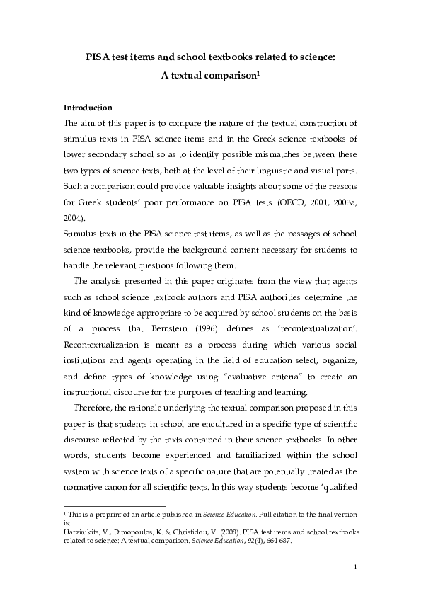 (PDF) PISA test items and school textbooks related to science: A ...