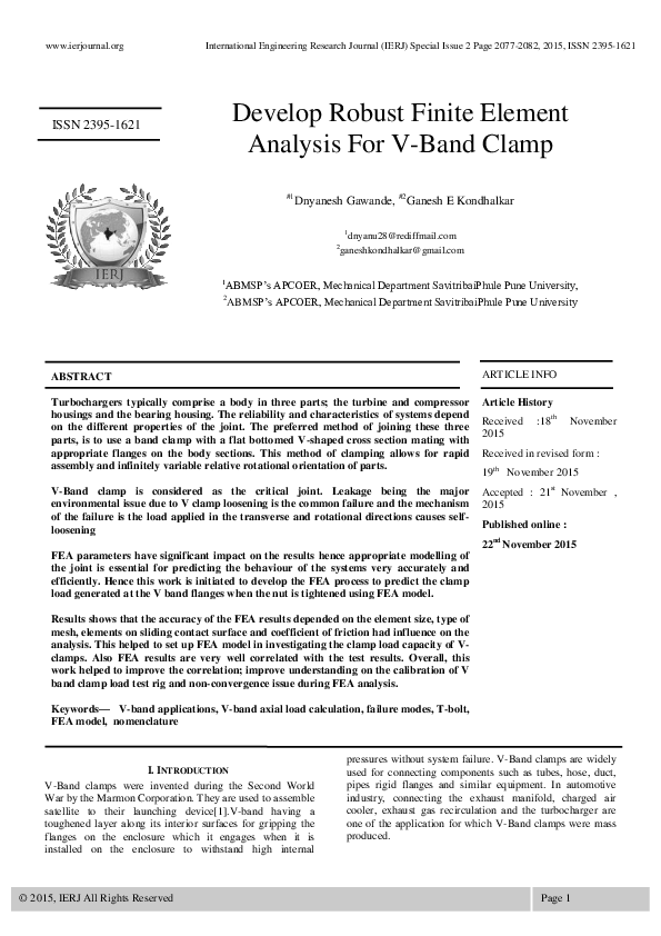 (PDF) Develop Robust Finite Element Analysis For V-Band Clamp