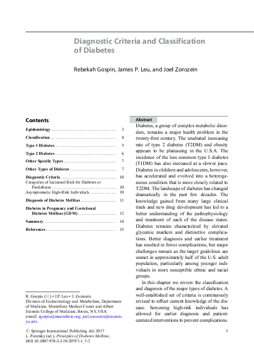 (PDF) Diagnostic Criteria and Classification of Diabetes