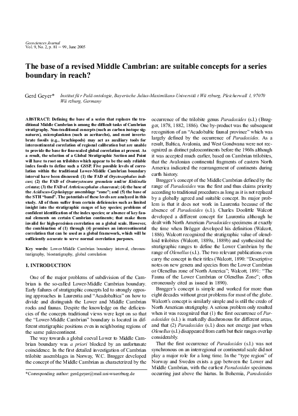 (PDF) The base of a revised Middle Cambrian: are suitable concepts for ...