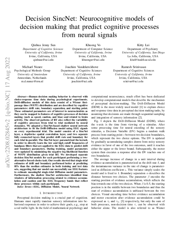 (PDF) Decision SincNet: Neurocognitive models of decision making that ...