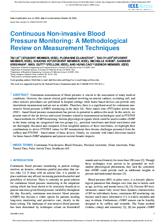 (PDF) Continuous Non-Invasive Blood Pressure Monitoring: A Methodological Review on Measurement ...