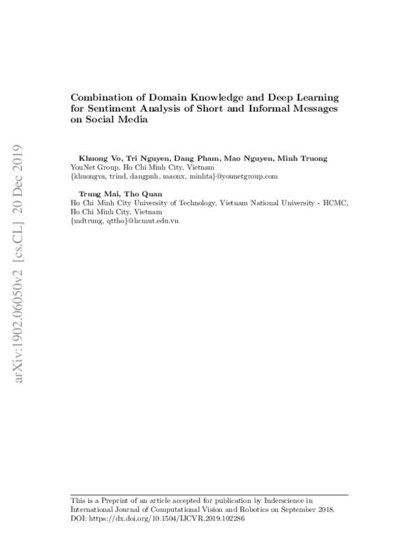 (PDF) Combination of domain knowledge and deep learning for sentiment analysis of short and ...