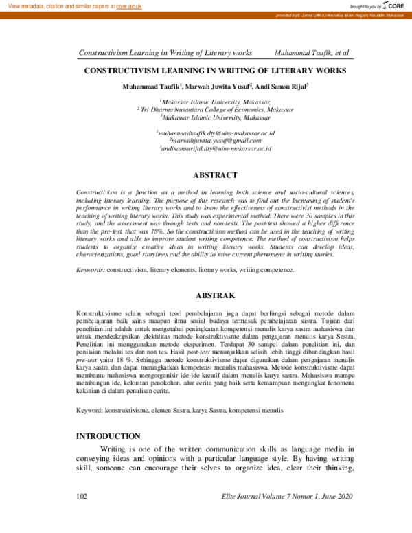 (PDF) Constructivism Learning in Writing of Literary Works | Andi Samsu Rijal - Academia.edu