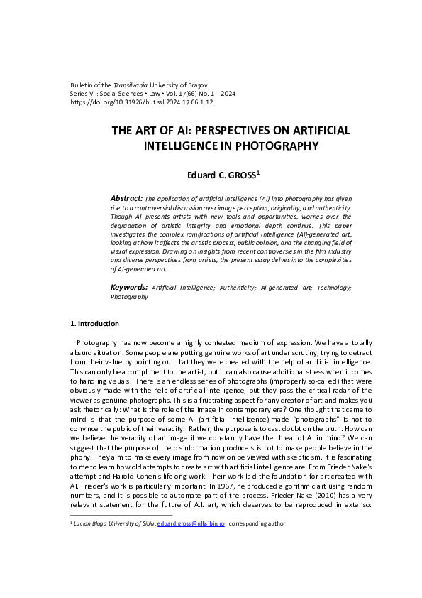 (PDF) THE ART OF AI: PERSPECTIVES ON ARTIFICIAL INTELLIGENCE IN PHOTOGRAPHY