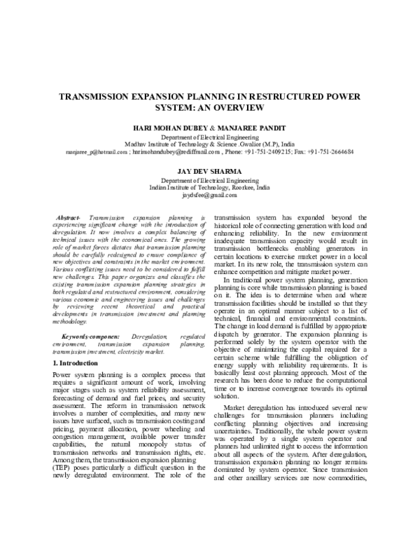 Transmission Expansion Planning in Restructured Power System: An Overview