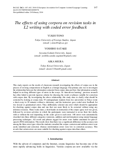 (PDF) The effects of using corpora on revision tasks in L2 writing with ...