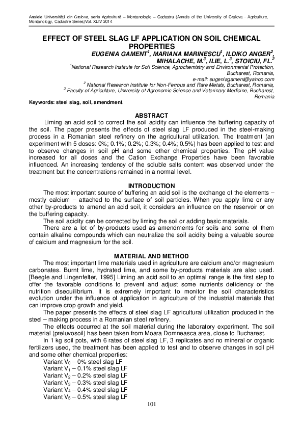 (PDF) Effect of Steel Slag LF Application on Soil Chemical Properties