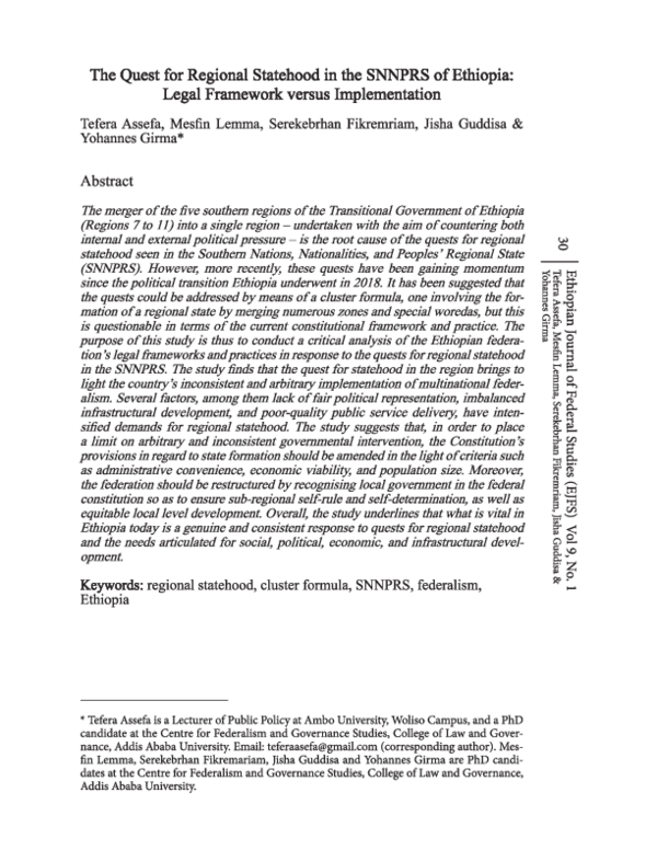 (PDF) The Quest for Regional Statehood in the SNNPRS of Ethiopia Legal ...