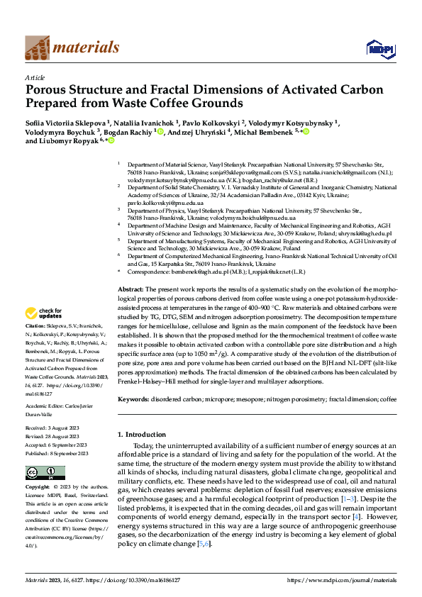 (PDF) Porous Structure and Fractal Dimensions of Activated Carbon Prepared from Waste Coffee Grounds