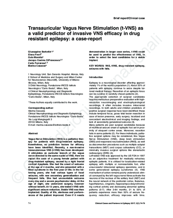 (PDF) Transauricular Vagus Nerve Stimulation (t-VNS) as a valid predictor of invasive VNS ...