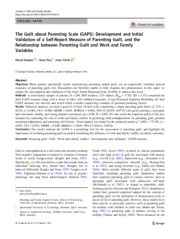 (PDF) The Guilt about Parenting Scale (GAPS): Development and Initial ...