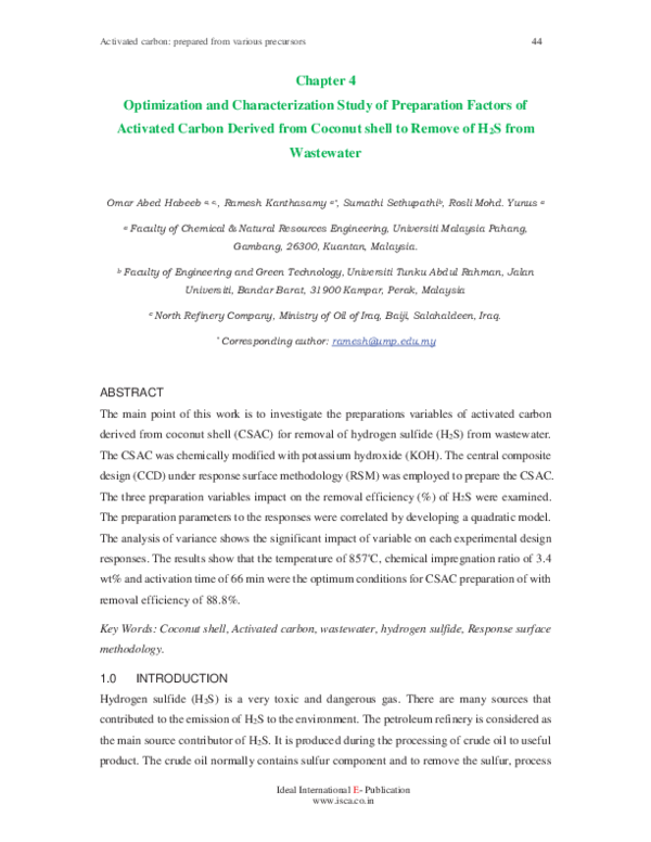 (PDF) Optimization and Characterization Study of Preparation Factors of Activated Carbon Derived ...